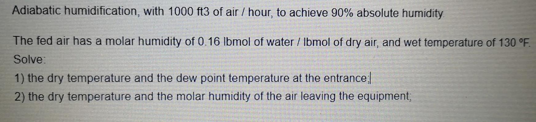 Solved Adiabatic humidification, with 1000 ft3 of air / | Chegg.com