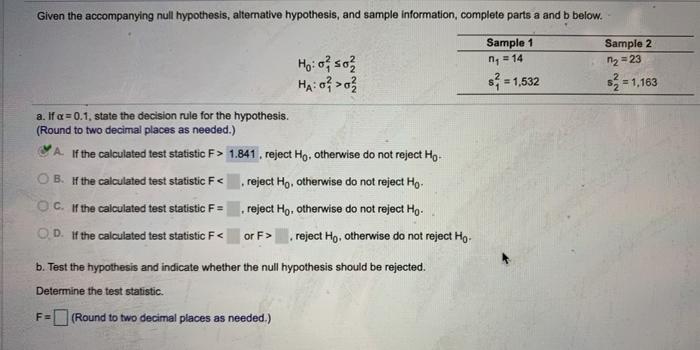 Solved Given the accompanying null hypothesis, alternative | Chegg.com