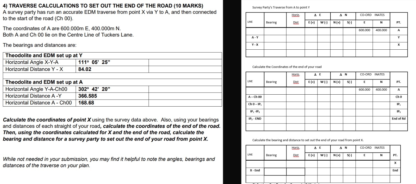 Solved TRAVERSE CALCULATIONS TO SET OUT THE END OF THE ROAD | Chegg.com