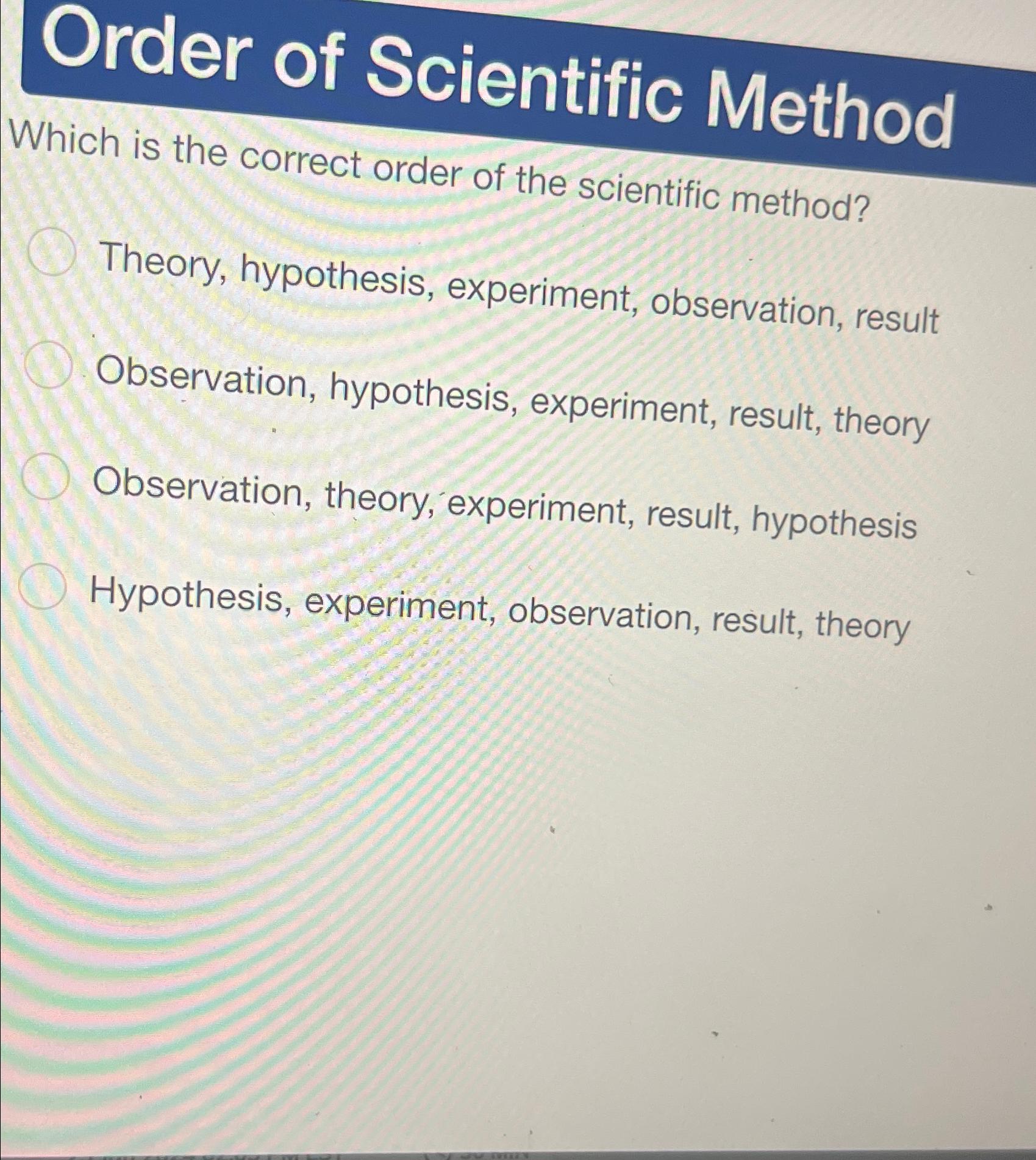 Solved Order of Scientific MethodWhich is the correct order | Chegg.com