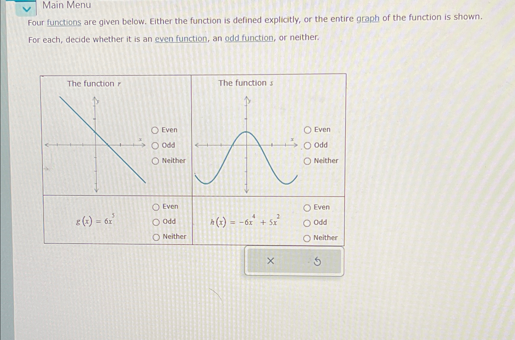 Main MenuFour functions are given below. Either the | Chegg.com