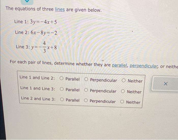 Solved The equations of three lines are given below. Line 1: | Chegg.com