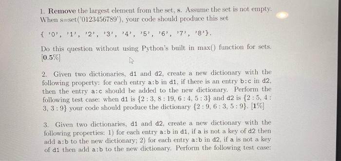 Solved 1. Remove the largest element from the set, s. Assume | Chegg.com