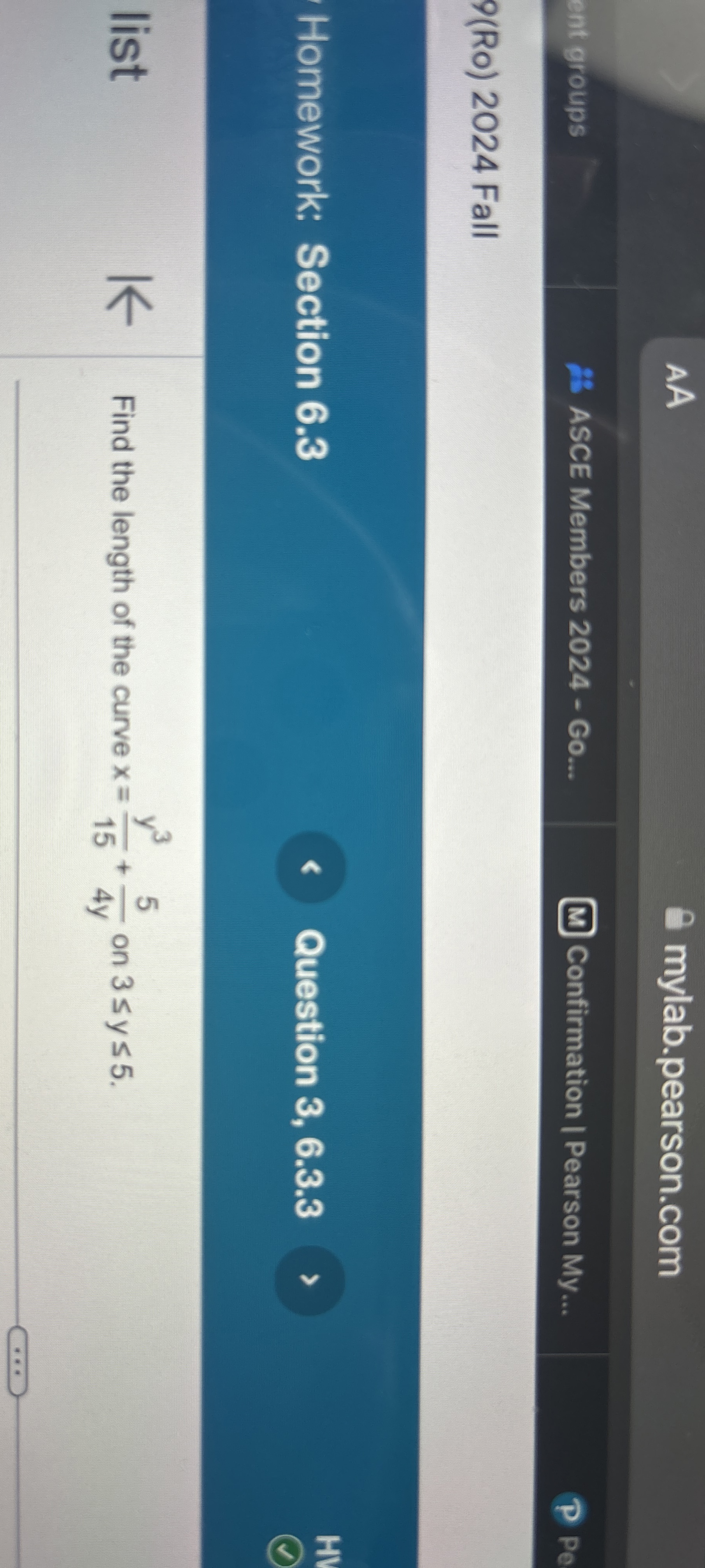 Solved Find the length of the curve x=y315+54y ﻿on 3≤y≤5. | Chegg.com