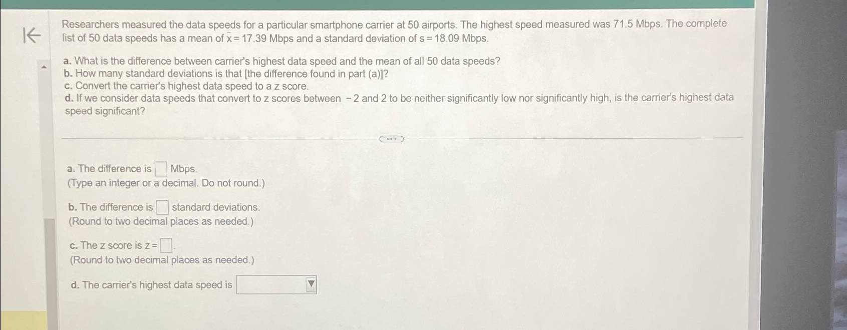 Solved Researchers measured the data speeds for a particular | Chegg.com