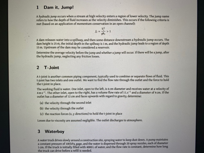 Solved 1 Dam it, Jump! A hydraulic jump occurs when a stream | Chegg.com
