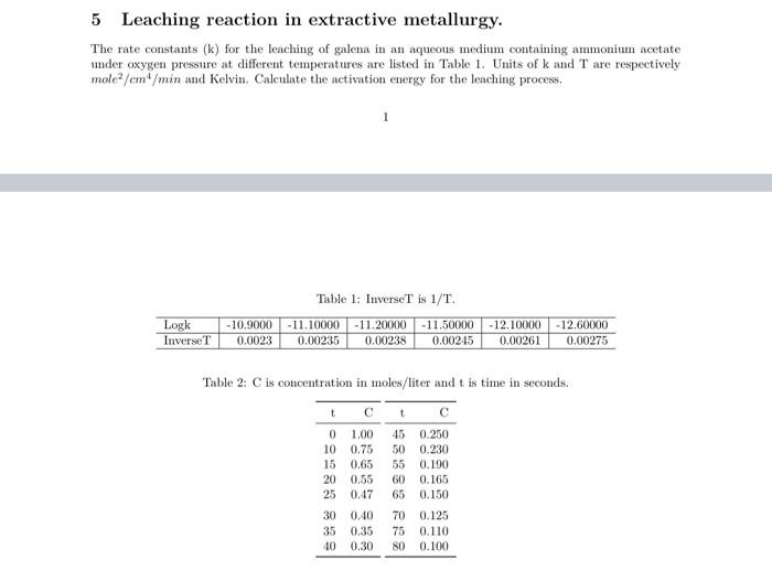 Solved 5 Leaching reaction in extractive metallurgy. The | Chegg.com