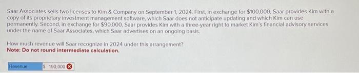 Solved Saar Associates sells two licenses to Kim \& Company | Chegg.com