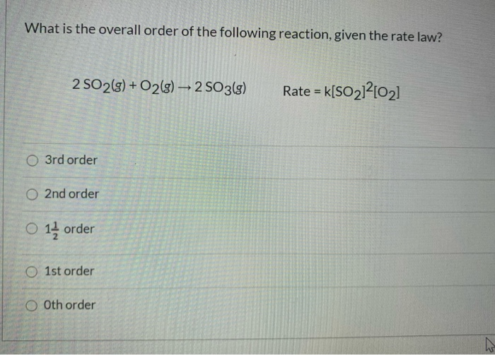 Solved What is the overall order of the following reaction, | Chegg.com