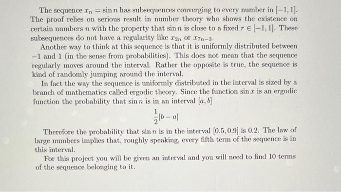 Solved The sequence xn=sinn has subsequences converging to | Chegg.com