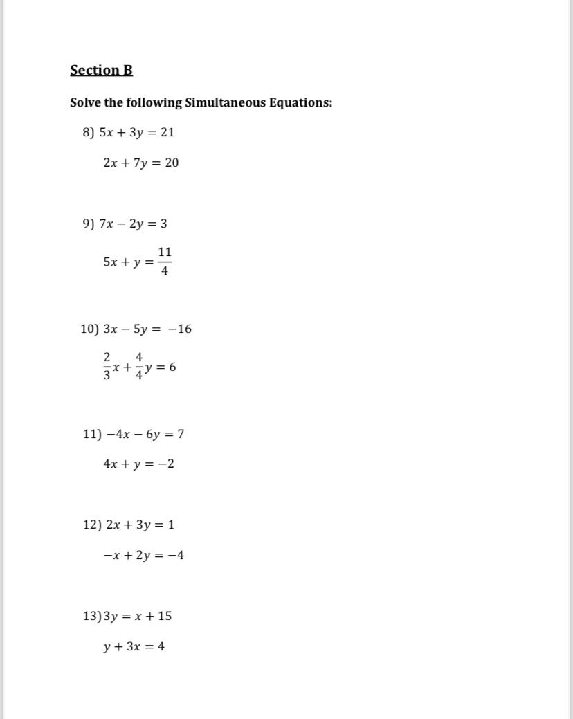 Solved Section BSolve the following Simultaneous | Chegg.com