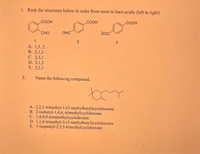 Solved 1. Rank the structures below in order from most to | Chegg.com