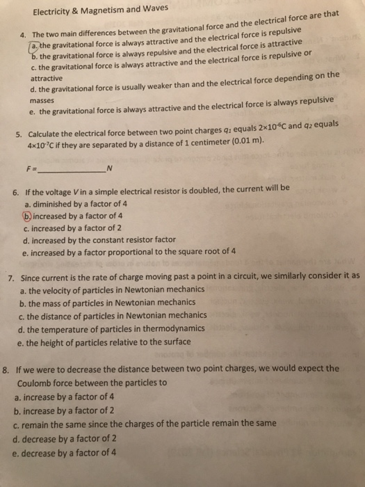 Solved Electricity & Magnetism and Waves The two main | Chegg.com