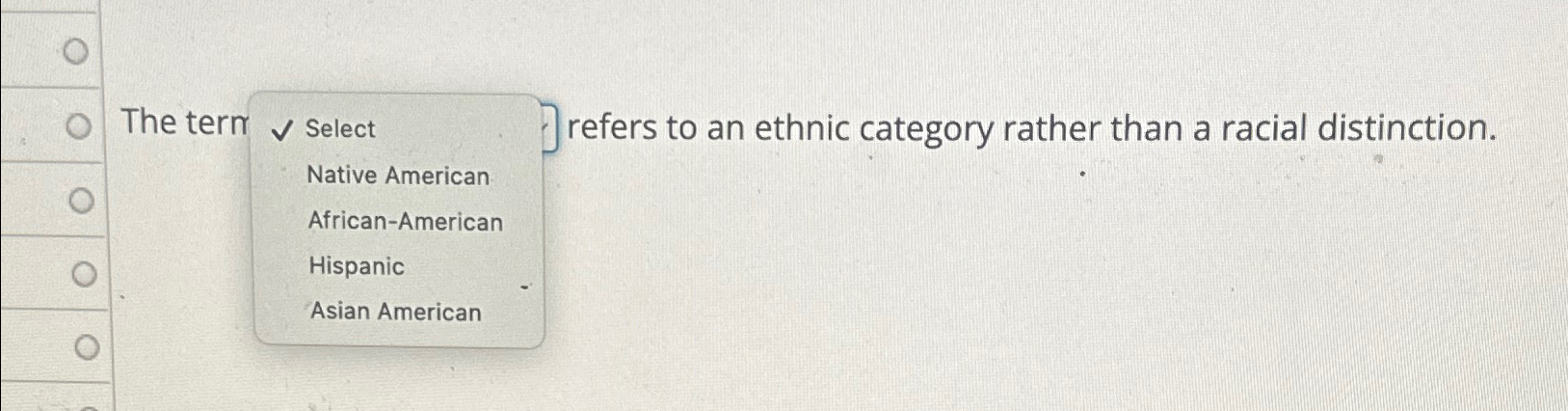 Solved The term _____ ﻿ refers to an ethnic category rather | Chegg.com
