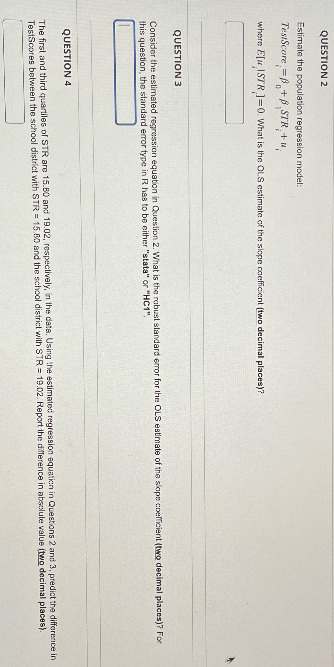 QUESTION 2Estimate the population regression model:( | Chegg.com QUESTION 2Estimate the population regression model:( | Chegg.com