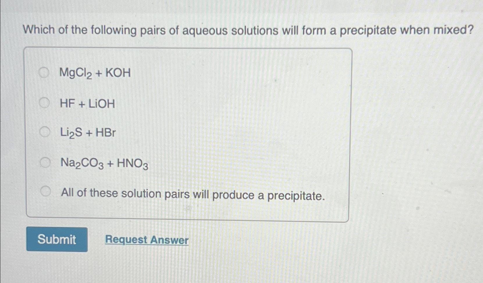 Solved Which of the following pairs of aqueous solutions | Chegg.com