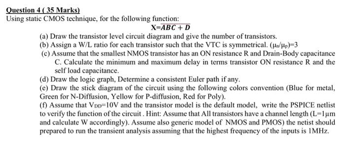 Solved Question 4 ( 35 Marks) Using static CMOS technique, | Chegg.com