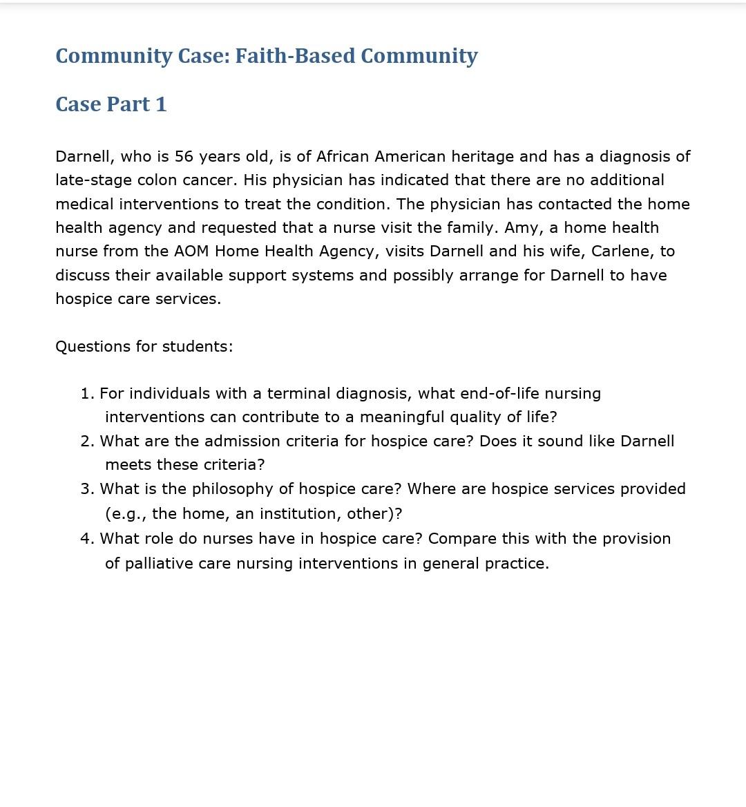 Solved Community Case: Faith-Based Community Case Part 1 | Chegg.com