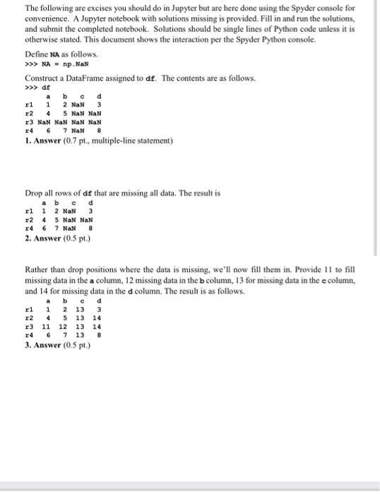 Solved The following are excises you should do in Jupyter | Chegg.com