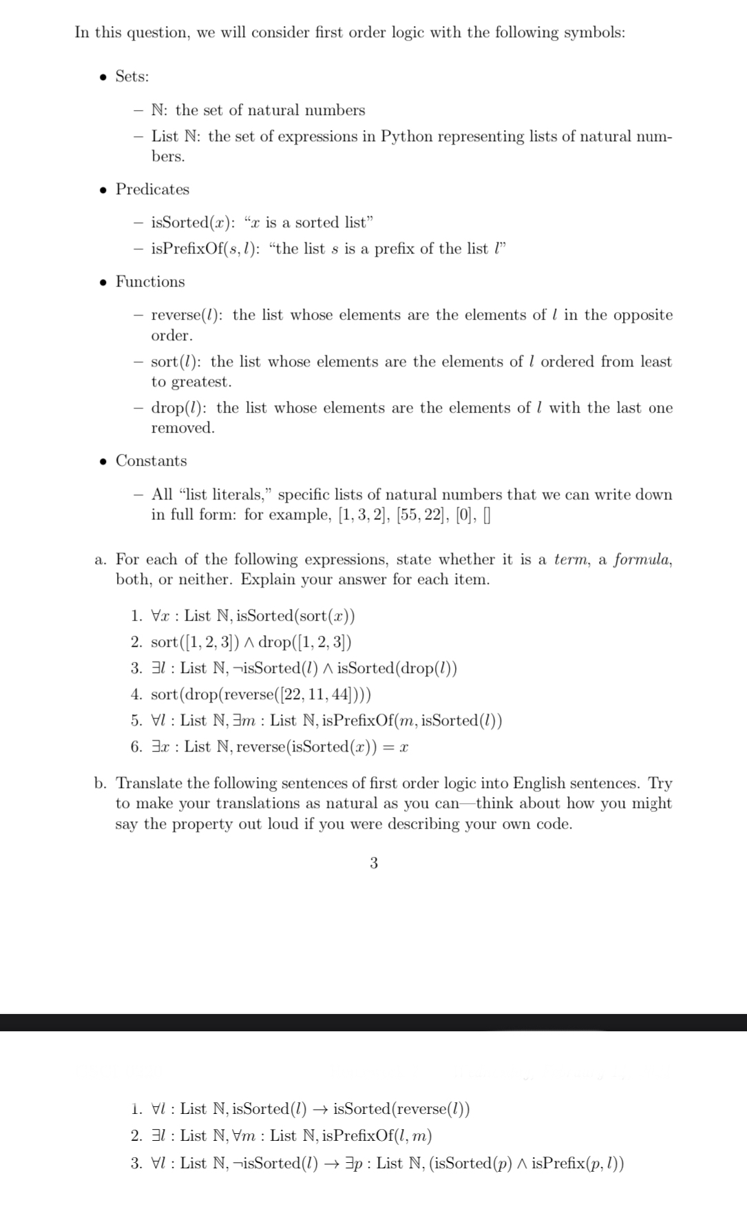Solved In this question, we will consider first order logic | Chegg.com