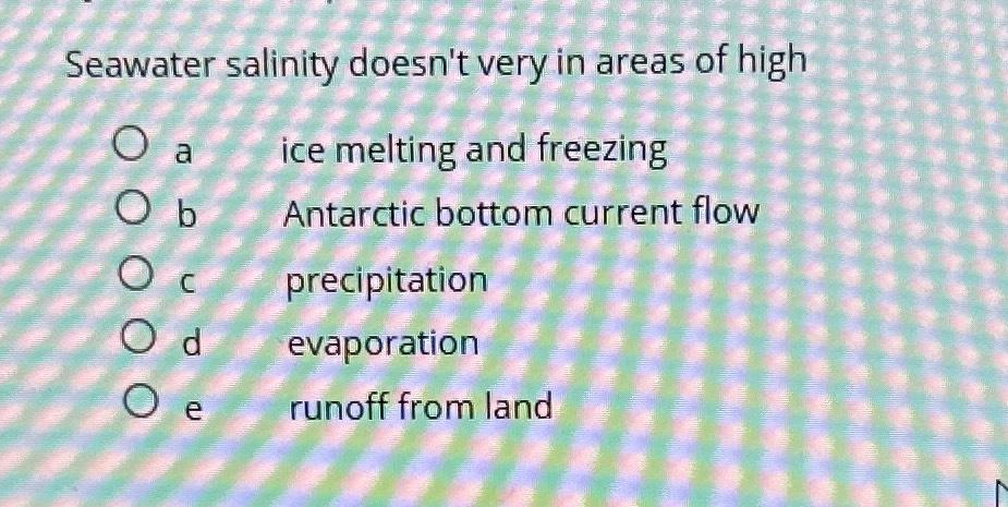 Solved Seawater salinity doesn't very in areas of higha ice | Chegg.com