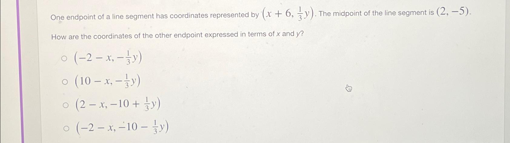 One endpoint of a line segment has coordinates | Chegg.com