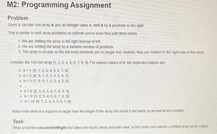Solved M2: Programming Assignment Problem Given a circular | Chegg.com