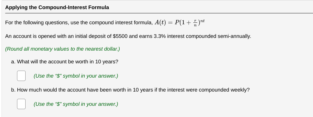 Solved Applying the Compound-Interest FormulaFor the | Chegg.com