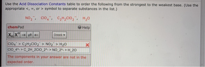 Solved Use the Acid Dissociation Constants table to order | Chegg.com