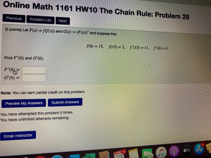 Solved Online Math 1161 HW10 The Chain Rule: Problem 29 | Chegg.com