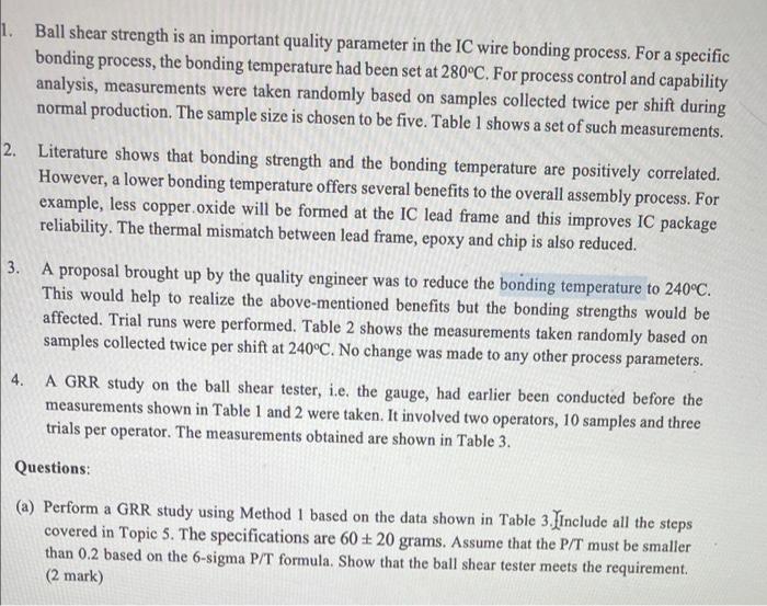 1. Ball shear strength is an important quality | Chegg.com