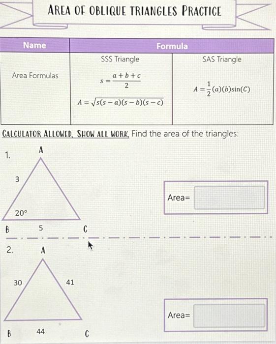 Solved CALCULATOR ALLOWED. SHOW ALL WORK. Find the area of | Chegg.com