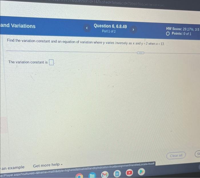 Solved Find the variation constant and an equation of | Chegg.com