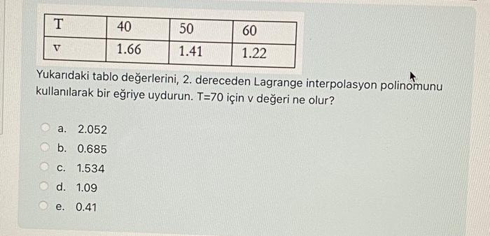 Solved Yukarıdaki tablo değerlerini, 2. dereceden Lagrange | Chegg.com