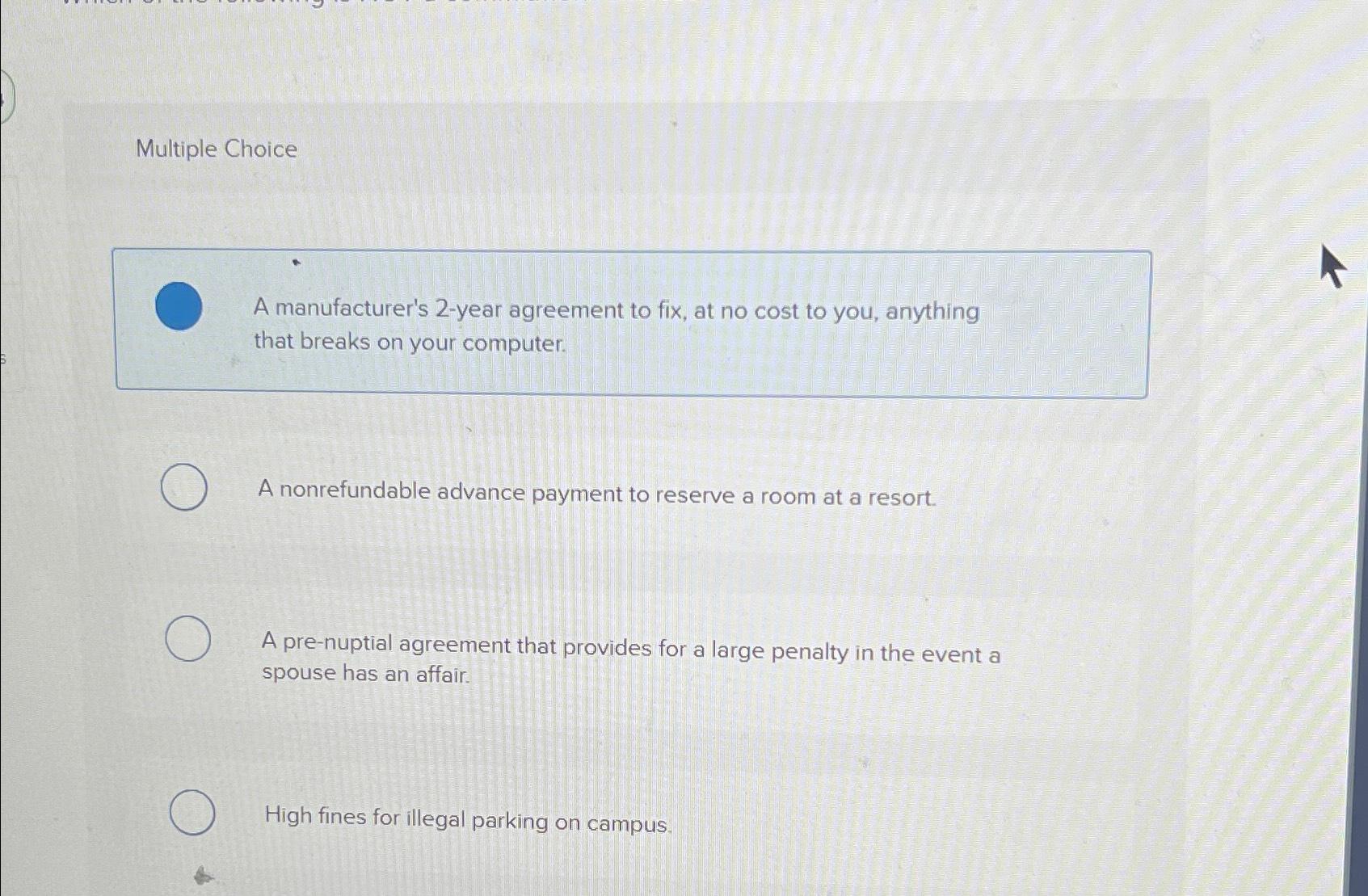 Solved Multiple ChoiceA manufacturer's 2-year agreement to | Chegg.com