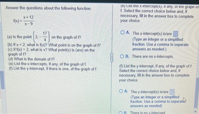 Solved Answer the questions about the following function. | Chegg.com