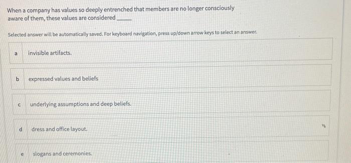 Solved When a company has values so deeply entrenched that | Chegg.com