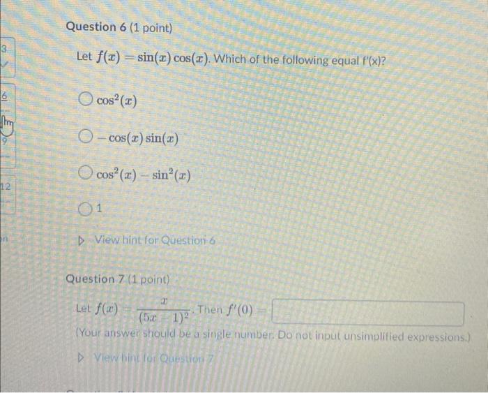 Solved Let f(x)=sin(x)cos(x). Which of the following equal | Chegg.com