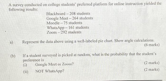 Solved A survey conducted on college students' preferred | Chegg.com