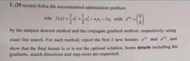 Solved 1. (25 scores) Solve the unconstrained optimization | Chegg.com