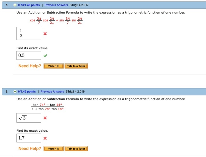 Solved 5. 0.731.46 points | Previous Answers STrig2 4.2.017. | Chegg.com