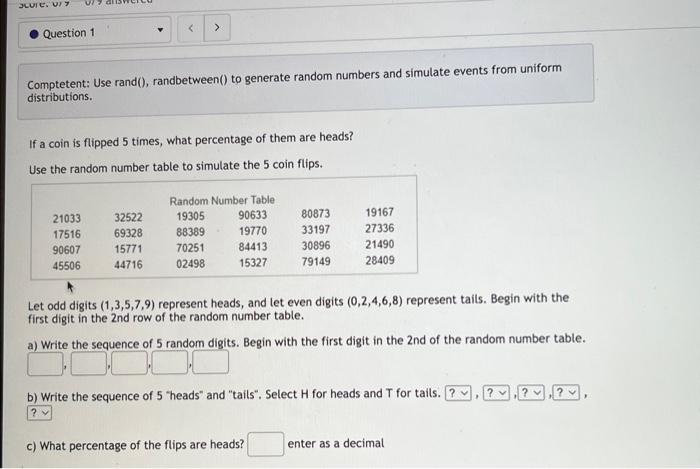 Solved Comptetent: Use rand(), randbetween() to generate | Chegg.com