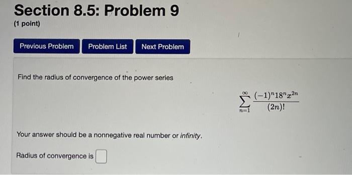 Solved Section 8.5: Problem 9 (1 point) Previous Problem | Chegg.com