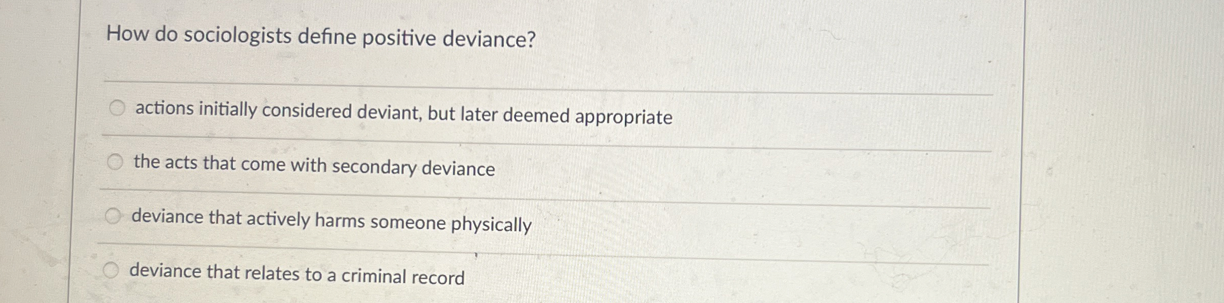 Solved How do sociologists define positive deviance?actions | Chegg.com