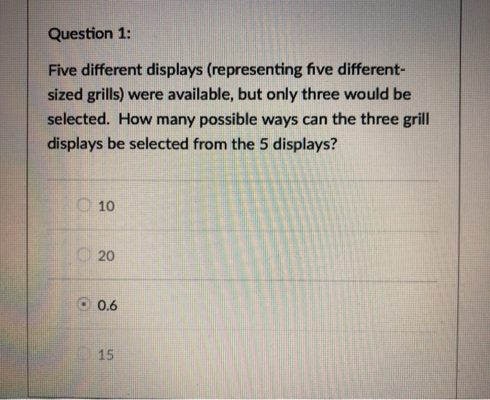 Solved Question 1: Five different displays (representing | Chegg.com