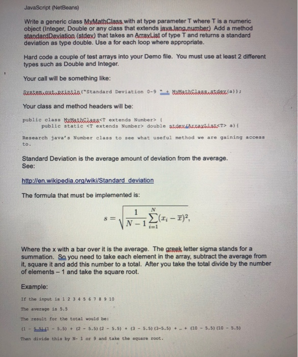 Solved Javascript Netbeans Write A Generic Class My Math