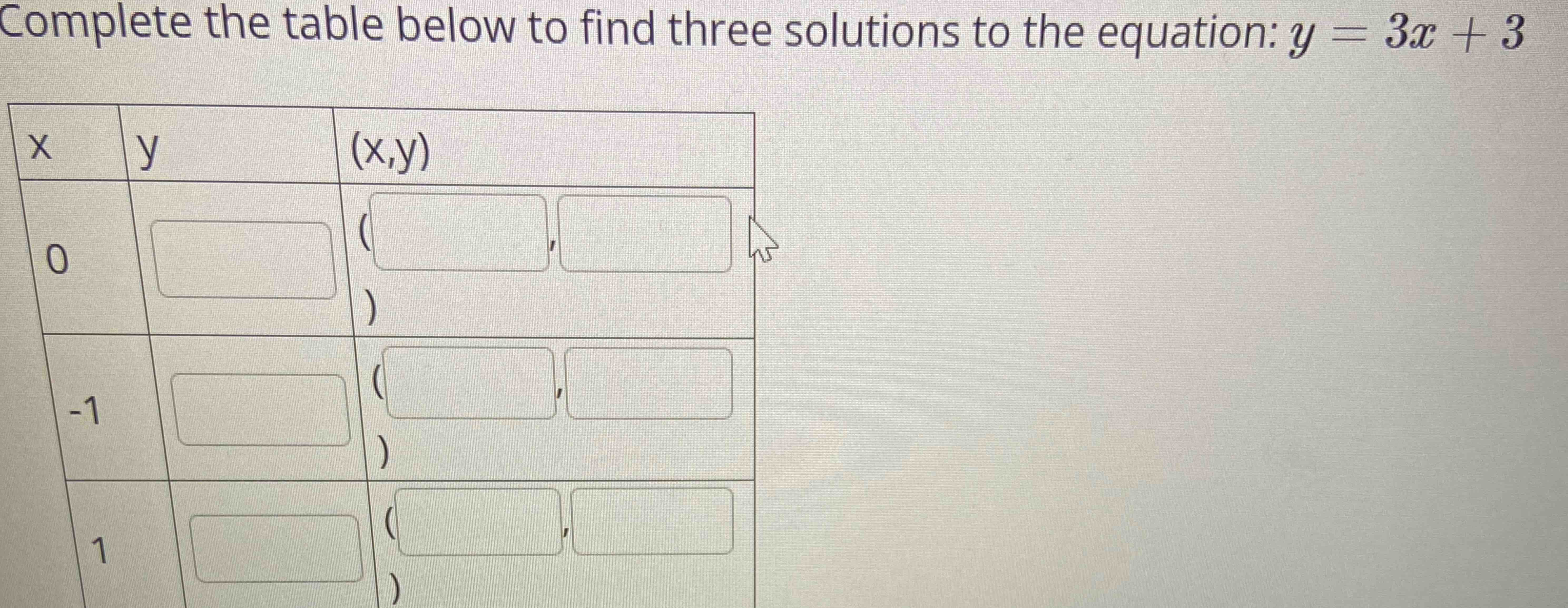 Solved Complete the table below to find three solutions to | Chegg.com