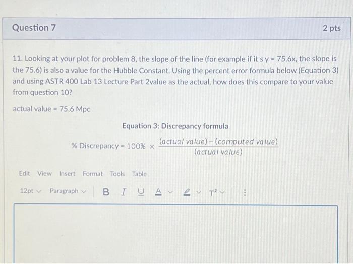 Solved 10. Solve Equation 1 for Hubble's Constant (H). Use | Chegg.com