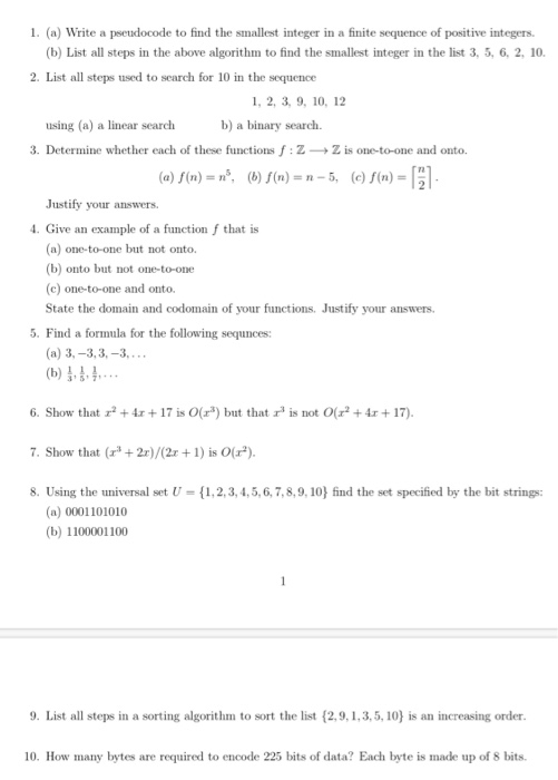 Solved 1 A Write A Pseudocode To Find The Smallest 9547
