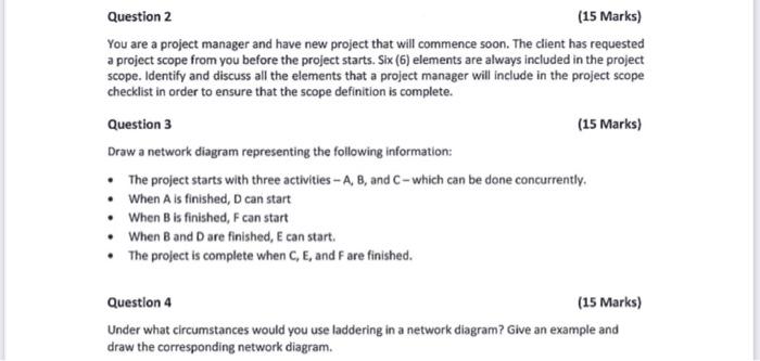 Solved Question 2 (15 Marks) You are a project manager and | Chegg.com